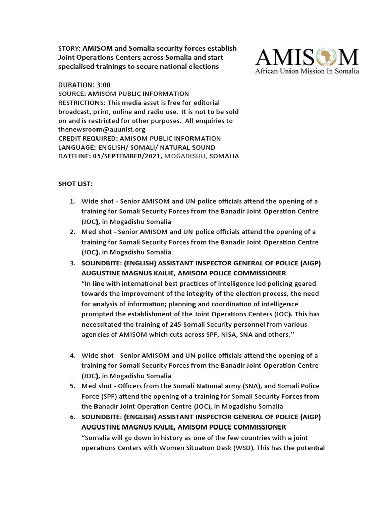 Somalia's Joint Operations Centers for Elections | PDF | African Union ...