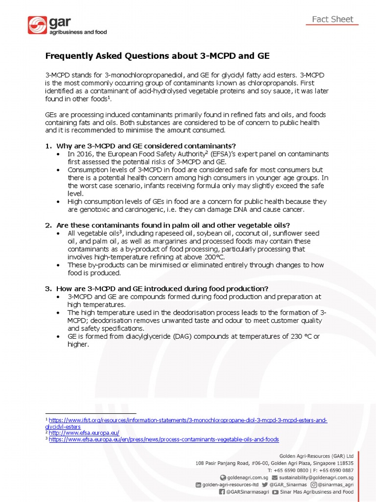 3 MCPD and GE - Factsheet | PDF | Foods | Fat