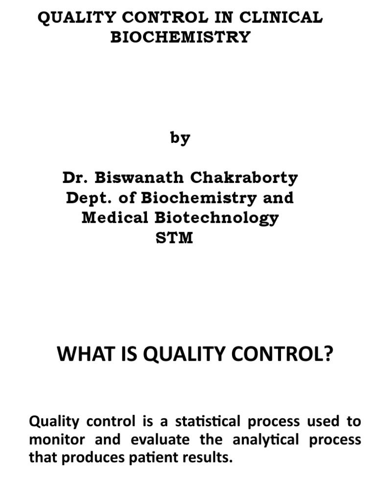 Quality Control in Clinical Biochemistry BMLT | PDF | Sensitivity And Specificity | Standard ...