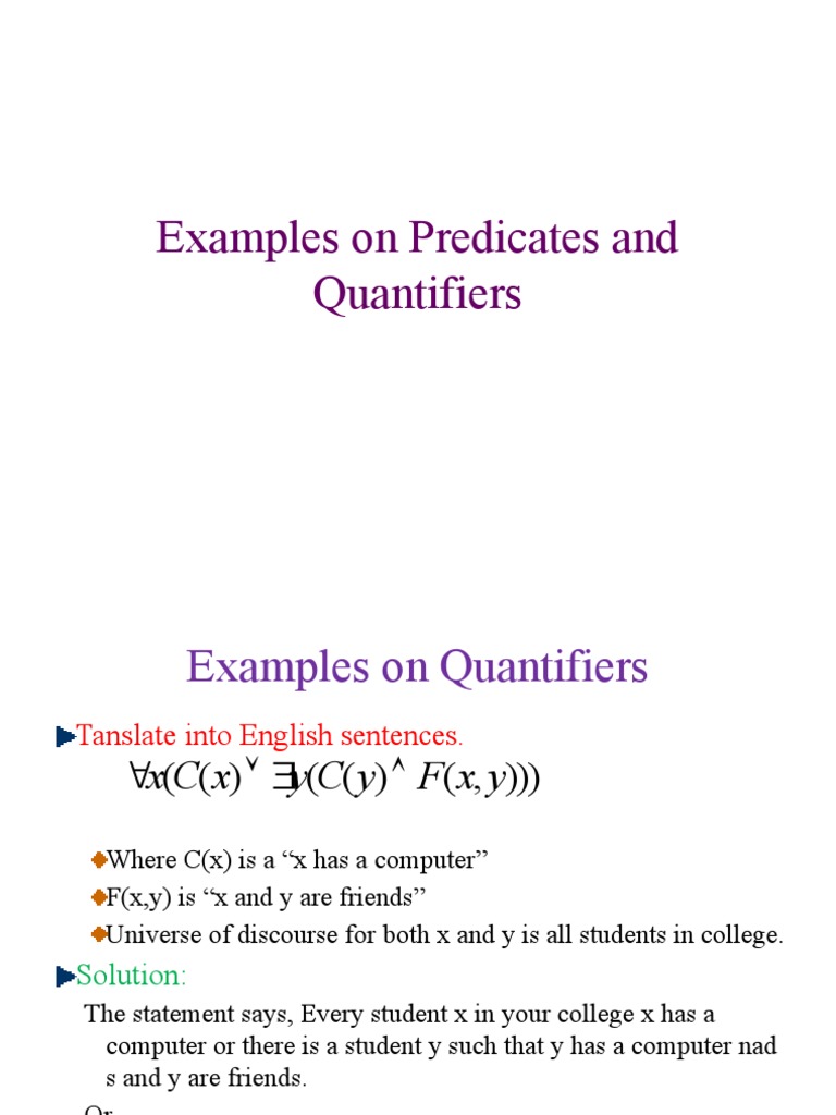Examples On Predicates and Quantifiers | PDF | Truth | Logic