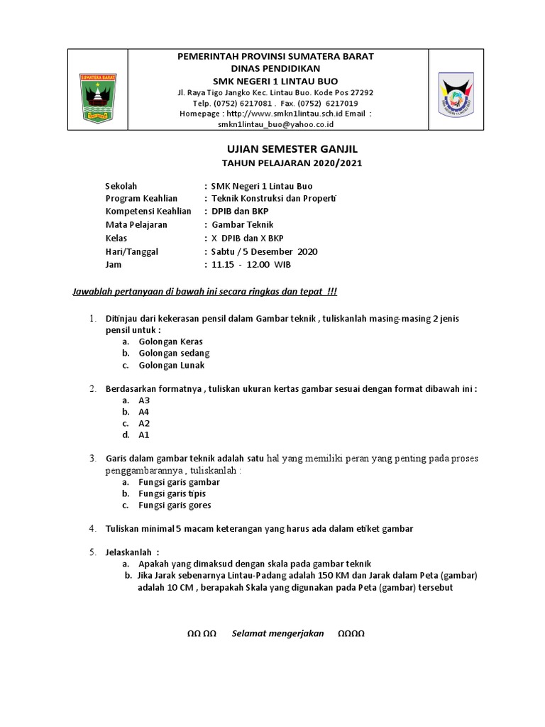 Ujian Semester X BKP Dan DPIB (Gambar Teknik) | PDF