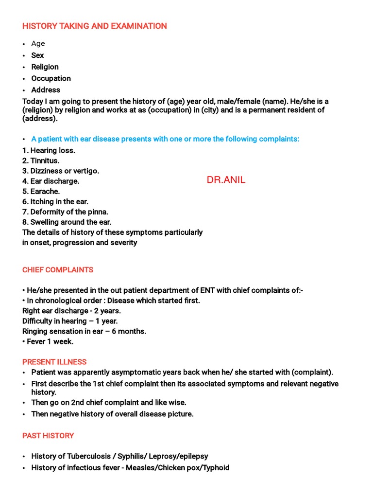 Ent History Taking and Examination-1 | PDF | Human Nose | Medical ...