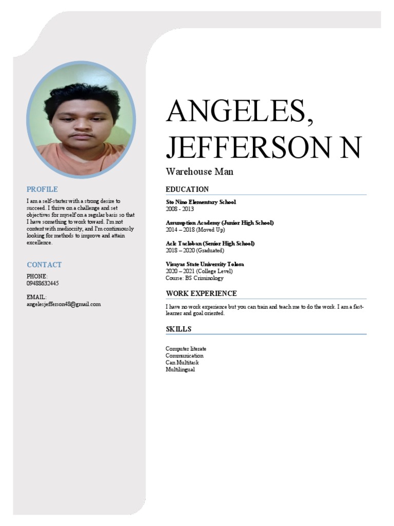 Jefferson Angeles - Resume (Warehouse Man) | PDF