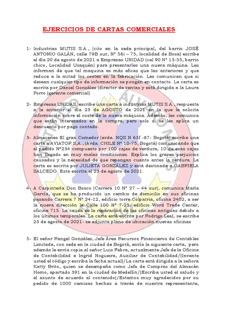 Ejercicios de Cartas Comerciales 2021 | PDF | Contabilidad