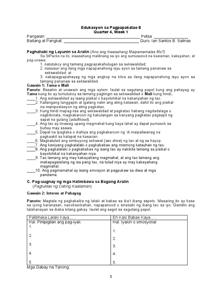 ESP 8 Q4 Wk1 - SIPacks - CSFP | PDF