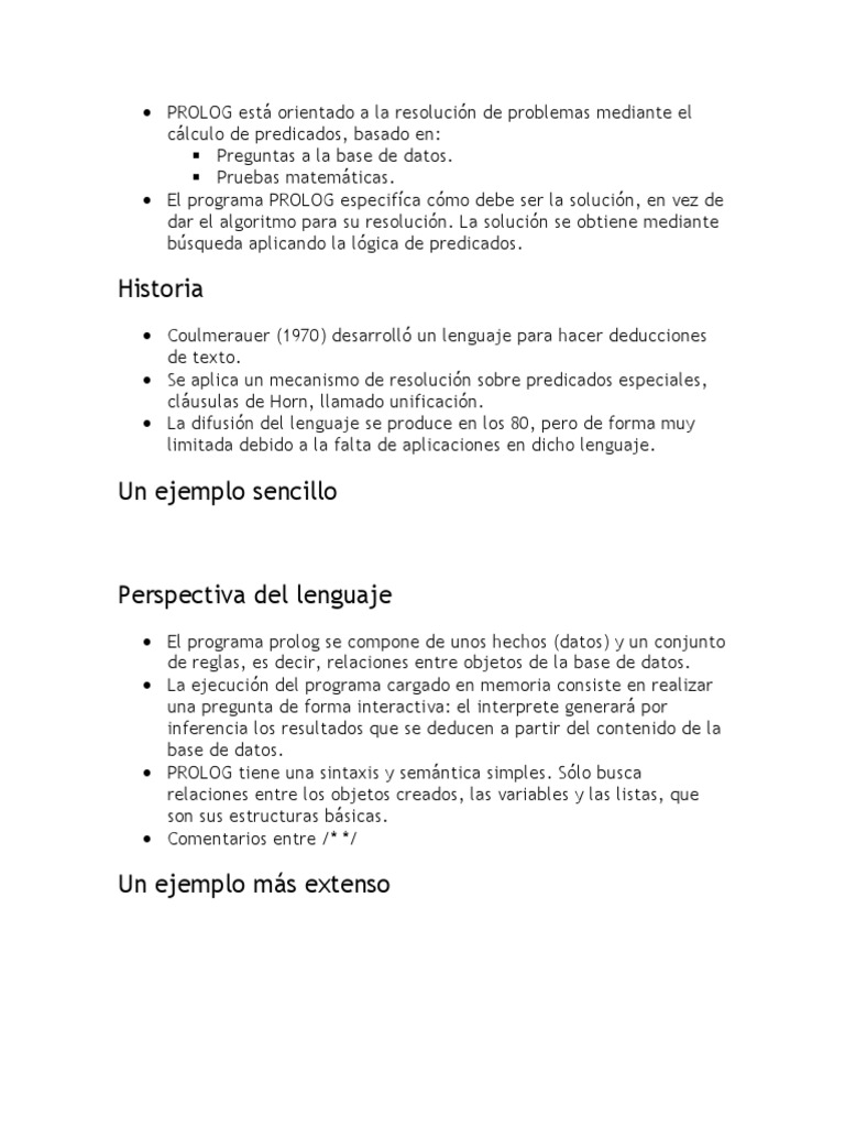 PROLOG Está Orientado A La Resolución de Problemas Mediante El Cálculo ...
