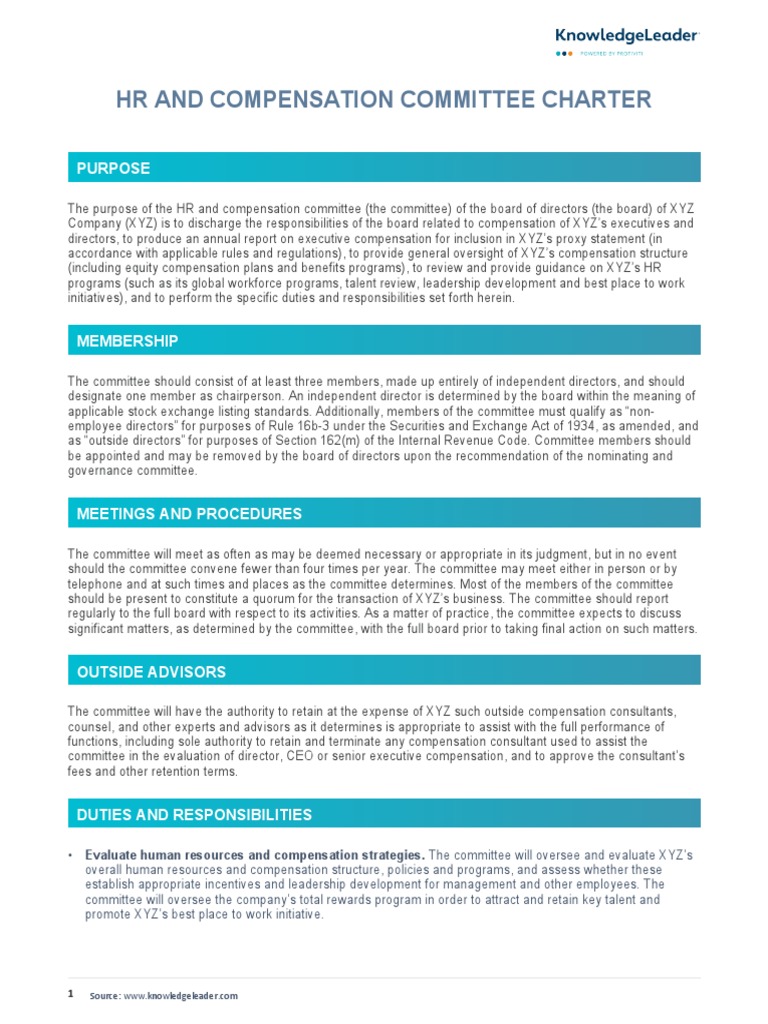 HR and Compensation Committee Charter Summary | PDF | Committee ...