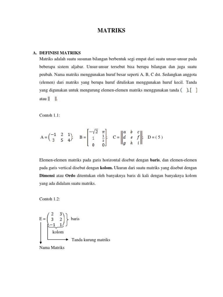 Hand Out Pengenalan Matriks | PDF