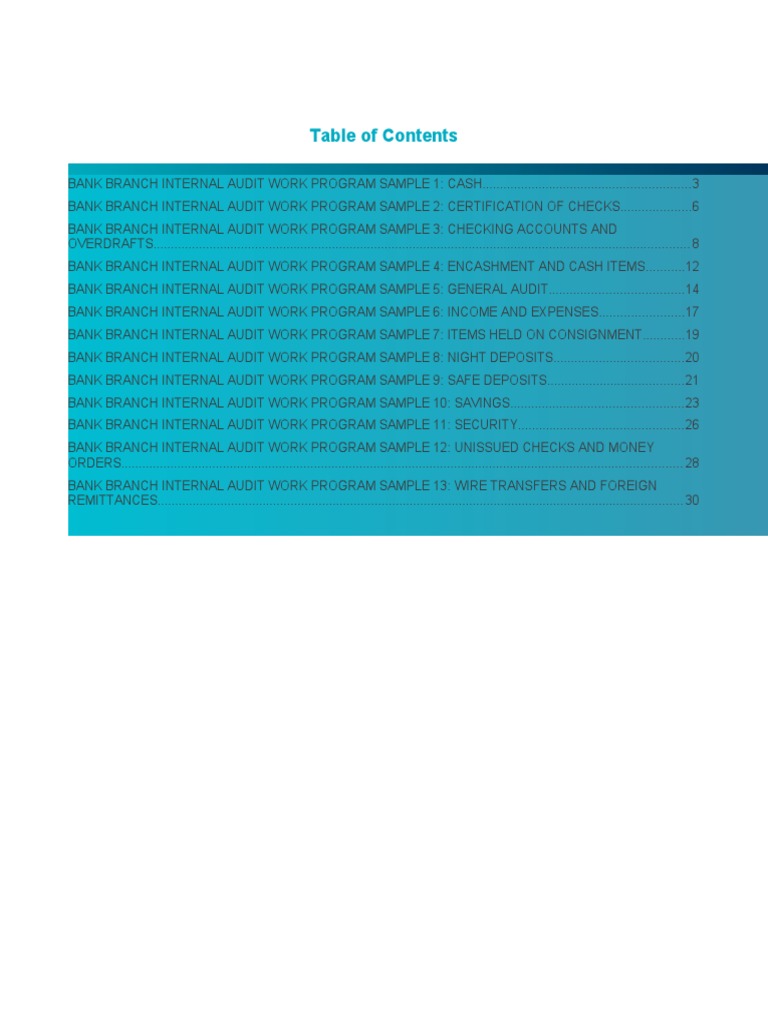 Bank Branch Internal Audit Work Program Samples: A Comprehensive Guide ...