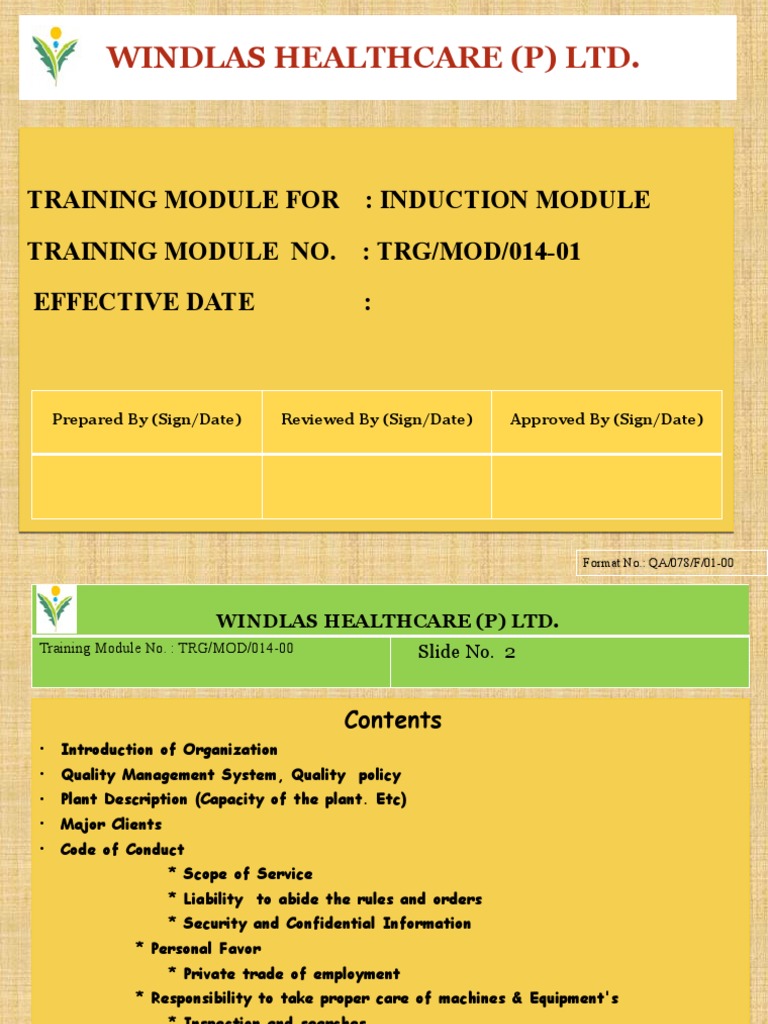 Induction Module | PDF | Quality Assurance | Tablet (Pharmacy)