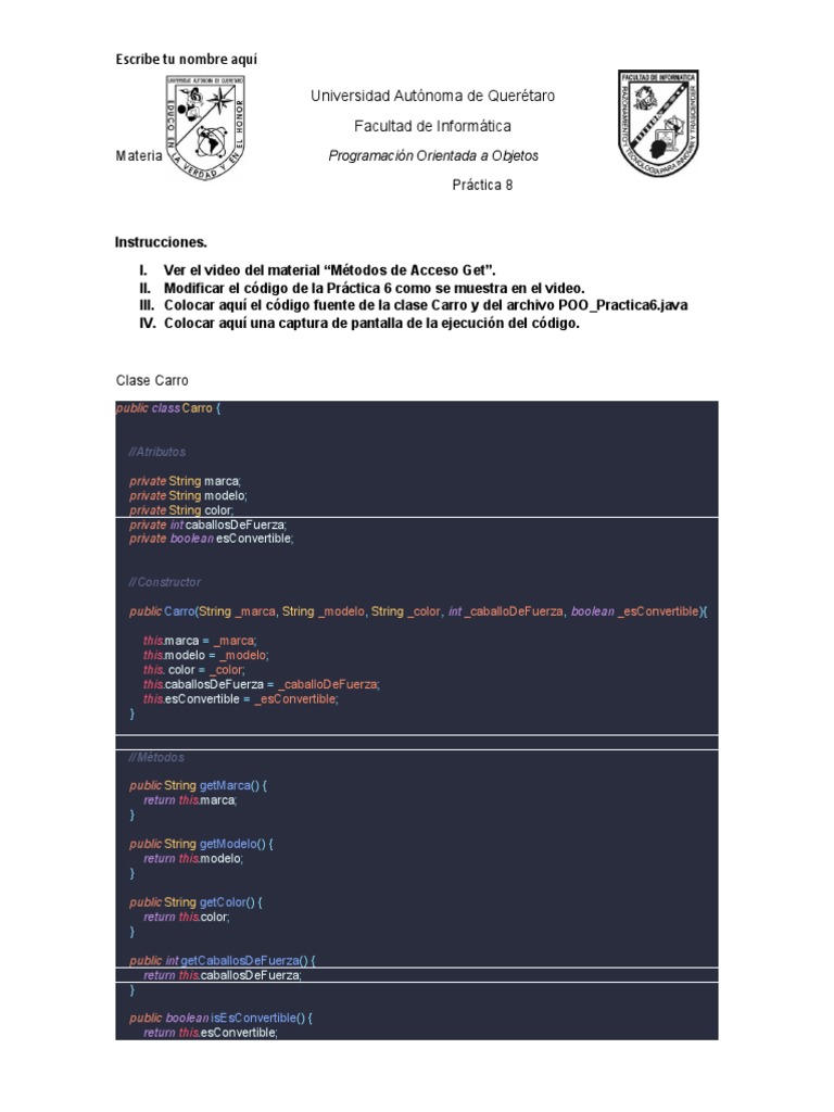 José Orlando Durán Pérez - POO - Práctica 8 | PDF | Constructor (Programación Orientada a ...