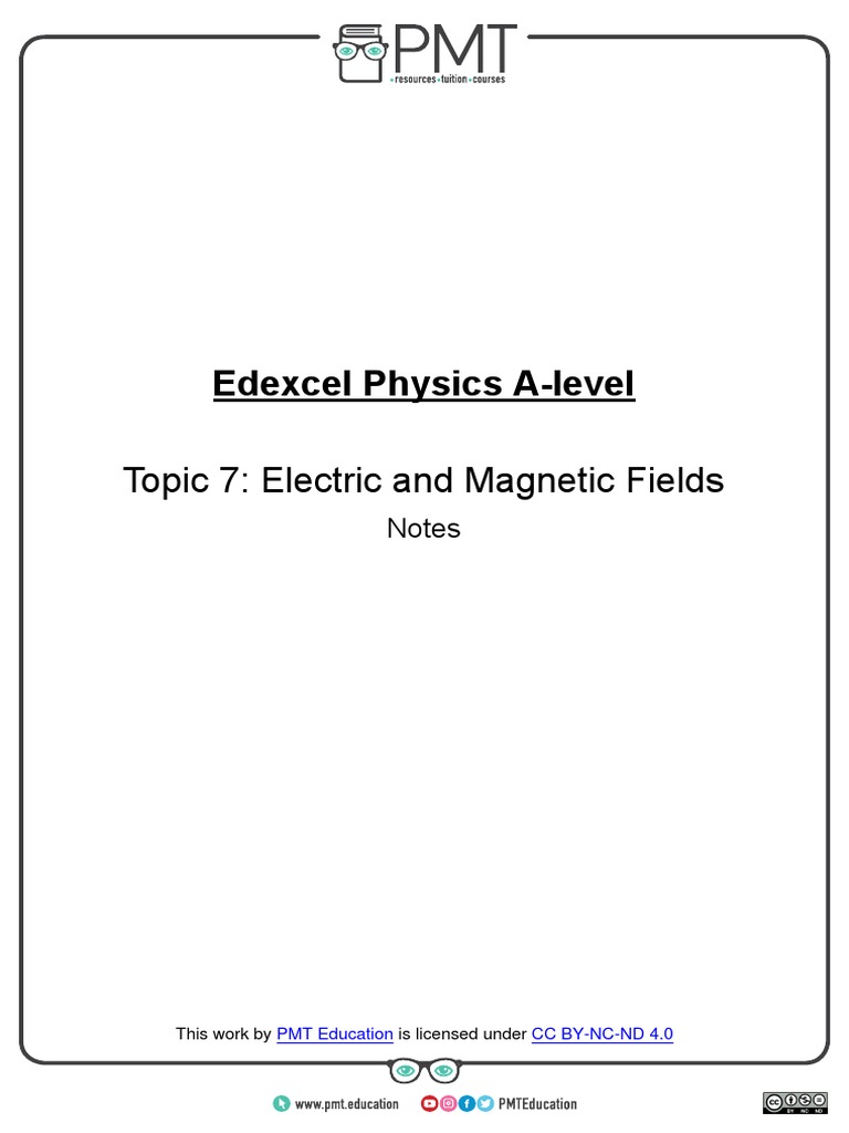 Notes - Topic 7 Electric and Magnetic Fields - Edexcel Physics A-Level ...