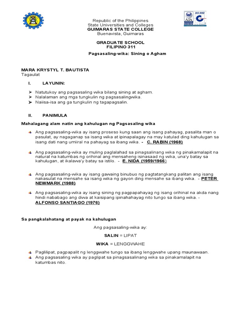 Pagsasaling-Wika Sining o Agham | PDF