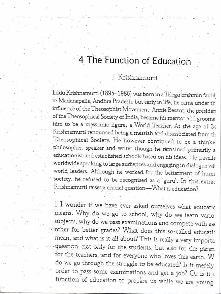 The Function of Education J Krishnamurti | PDF