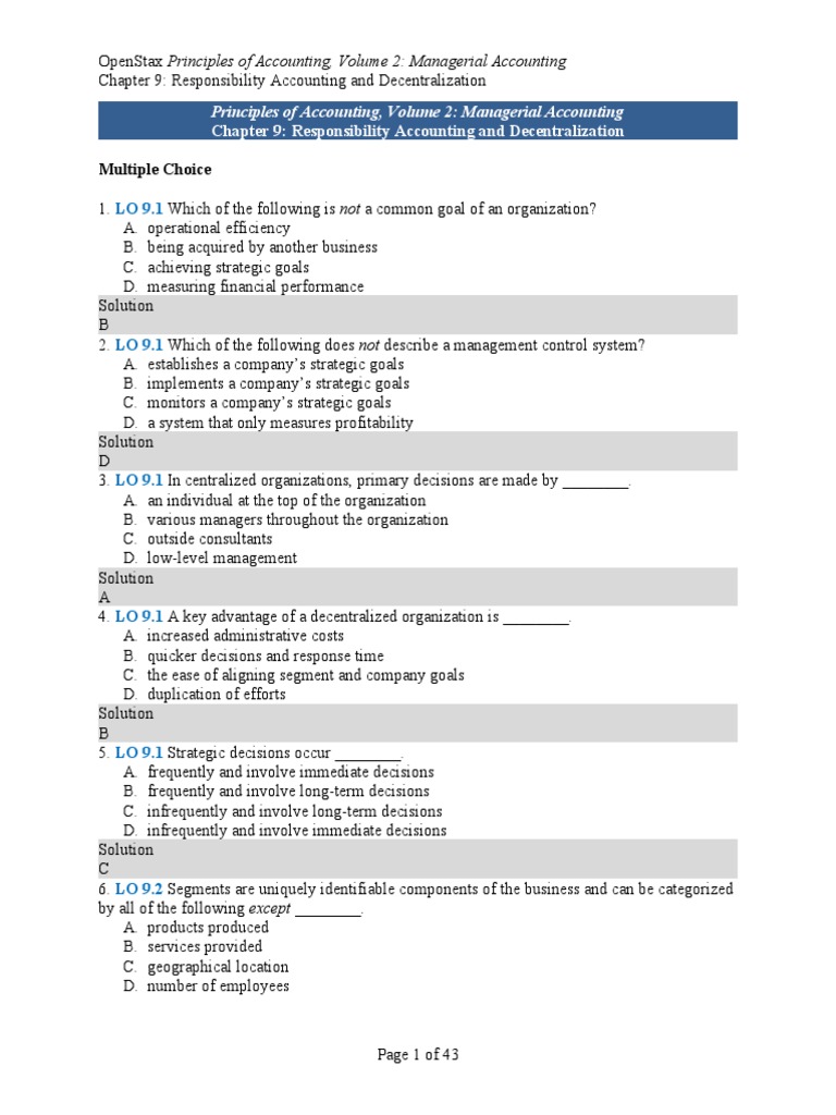 Multiple Choice: Chapter 9: Responsibility Accounting and ...