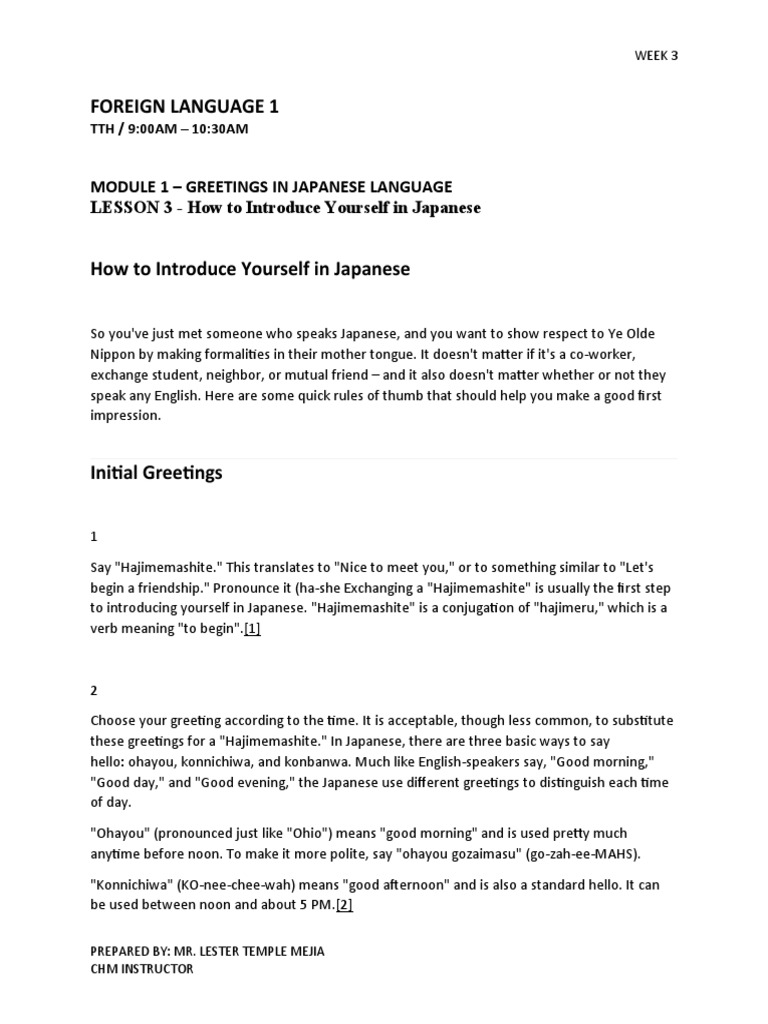 Foreign Language 1 M1 L3 | PDF | Japanese Language | Cognitive Science