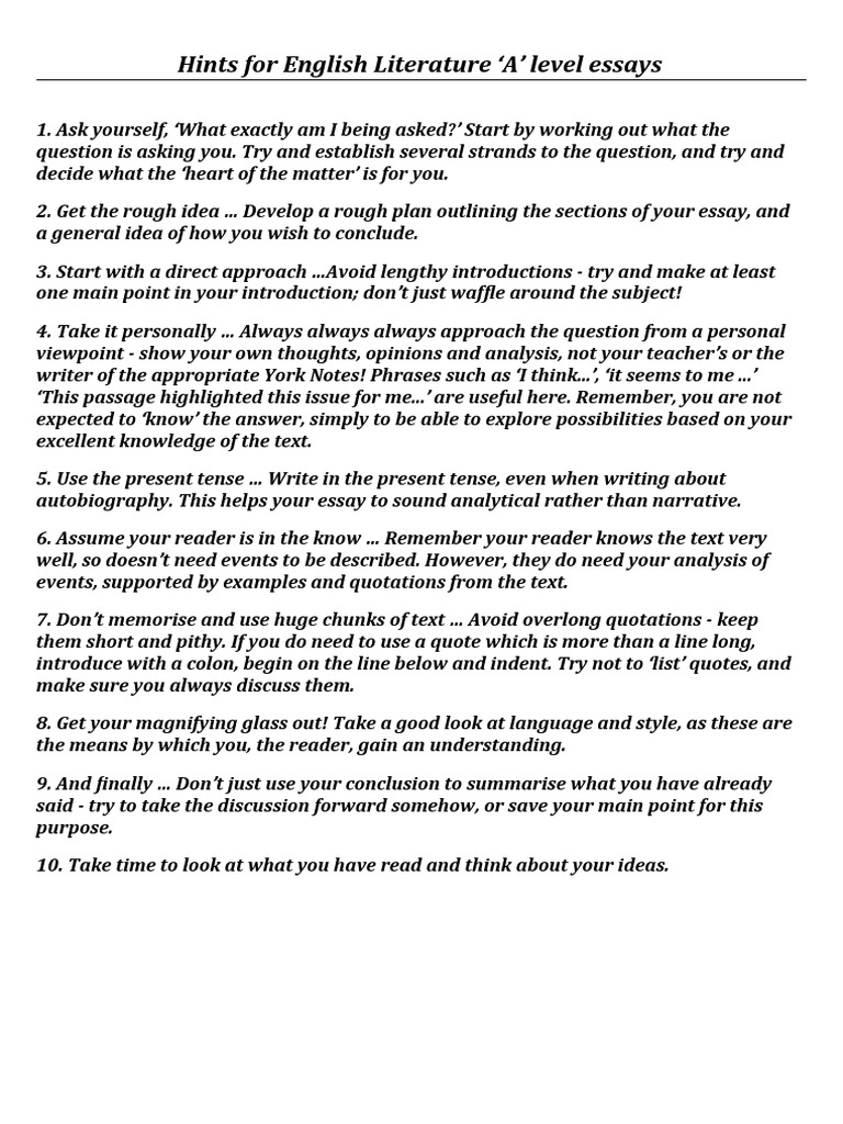 A Level English Literature Essay Tips | PDF | Writing