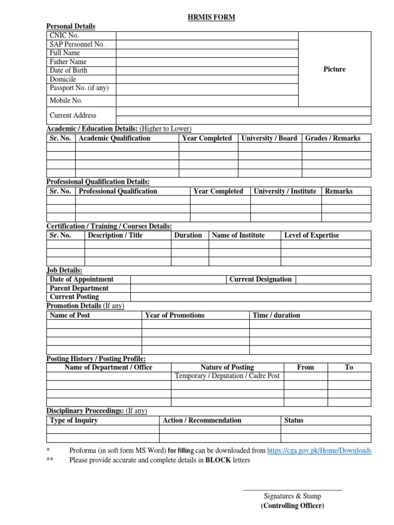 HRMIS Form | PDF