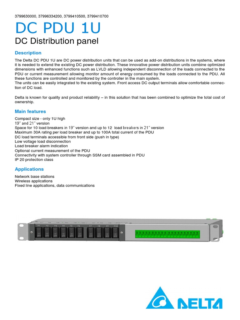 DC PDU 1U Factsheet | PDF | Electric Power Distribution | Computer Network