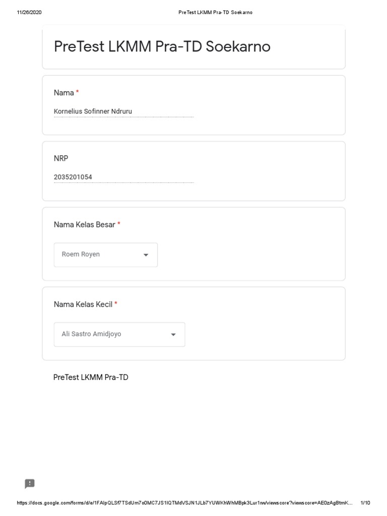 PreTest LKMM Pra-TD Soekarno | PDF