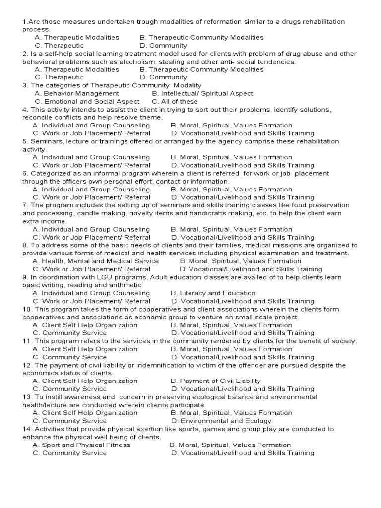 Therapeutic Community Modalities and Rehabilitation Activities for ...