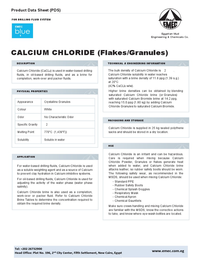 CALCIUM CHLORIDE (Flakes/Granules) : Product Data Sheet (PDS) | PDF ...