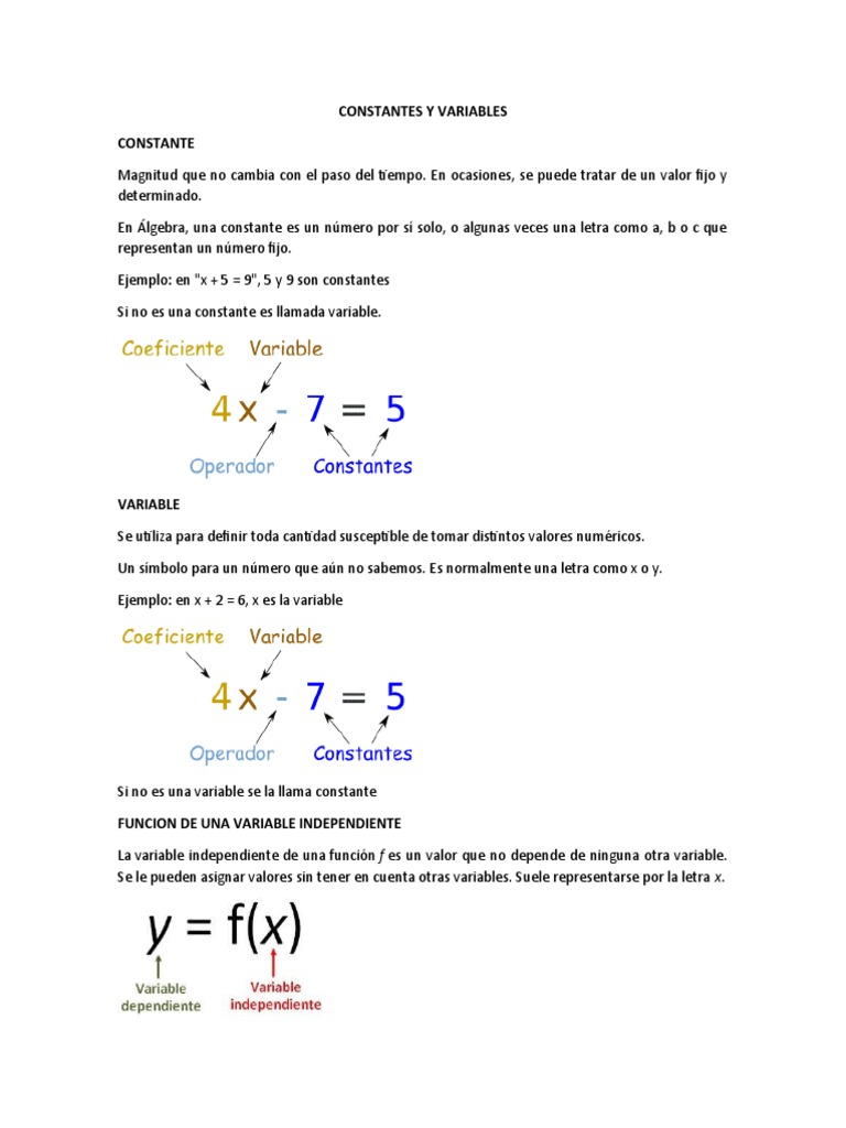 Constantes Y Variables En Matematicas