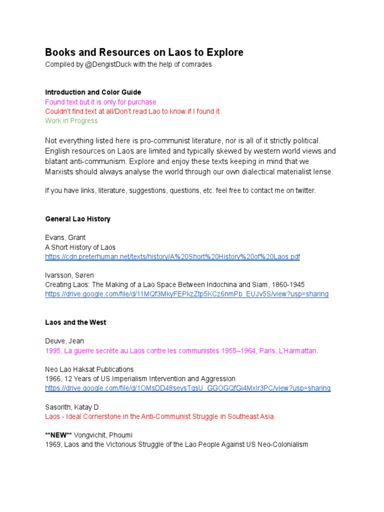 Laos Books and Resources Guide | PDF | Laos