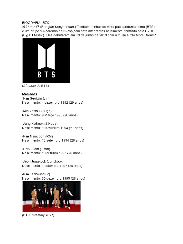 Biografia (BTS) LAURA | PDF | Música pop | Indústria da música