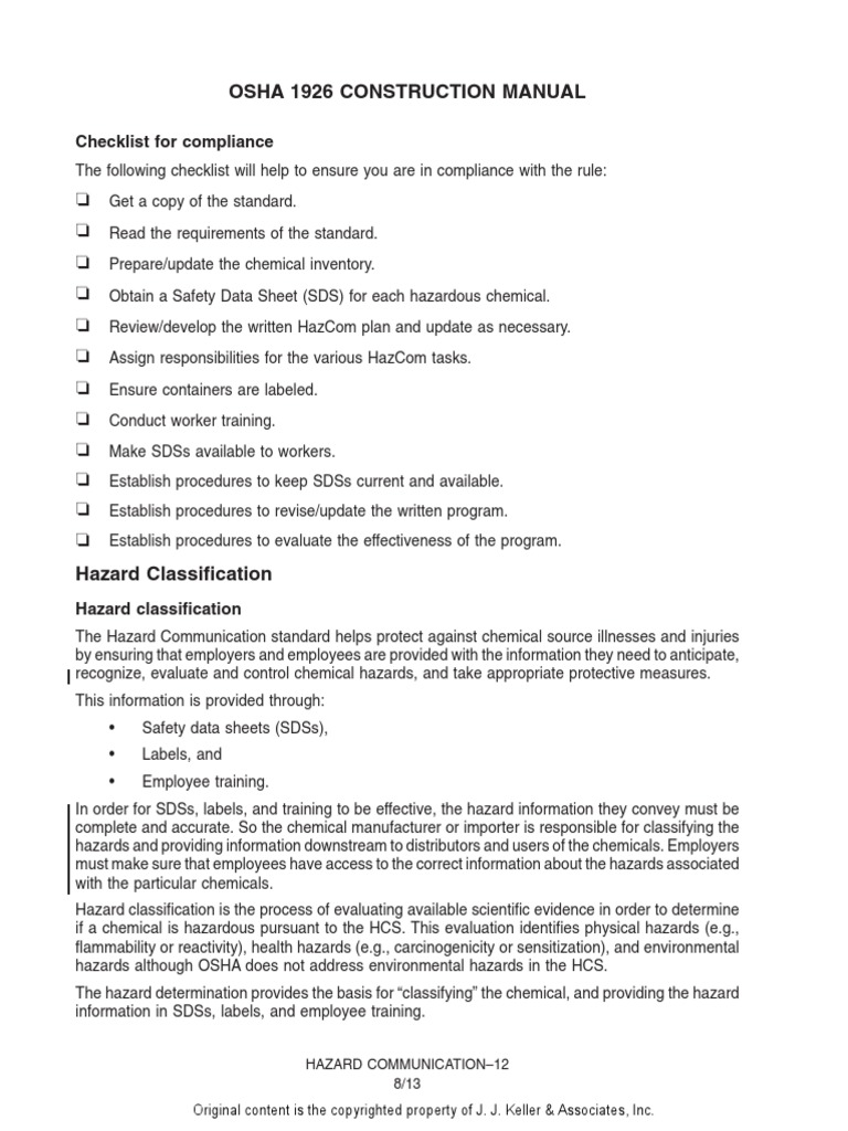 Osha 1926 Construction Manual: Checklist For Compliance | PDF ...