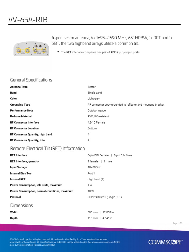 VV-65A-R1B Product Specifications | PDF | Antenna (Radio) | Decibel