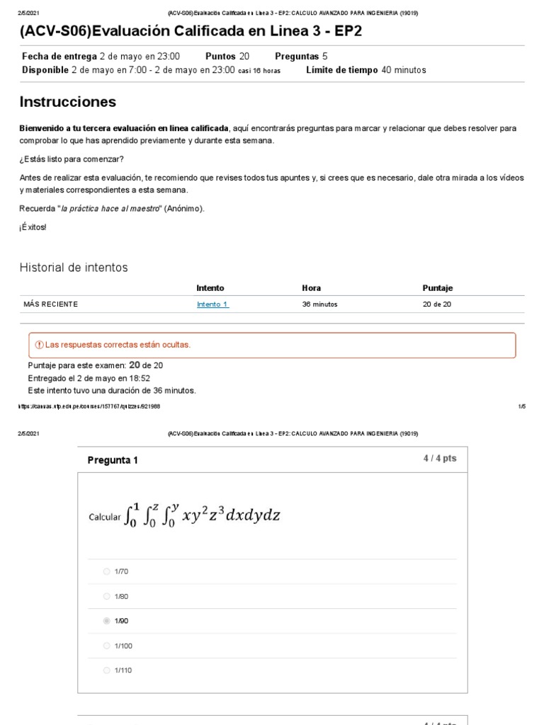 (ACV-S06) Evaluación Calificada en Linea 3 - EP2 - CALCULO AVANZADO PARA INGENIERIA (19019) | PDF