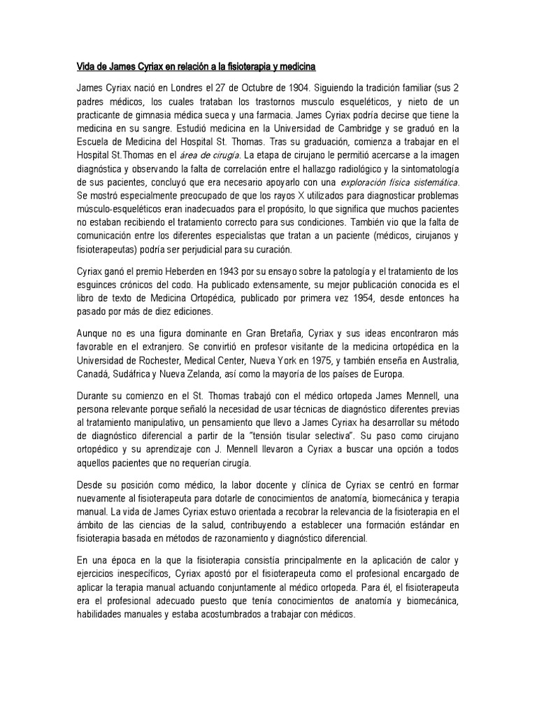 James Cyriax: Innovador en Fisioterapia | PDF | Terapia física ...