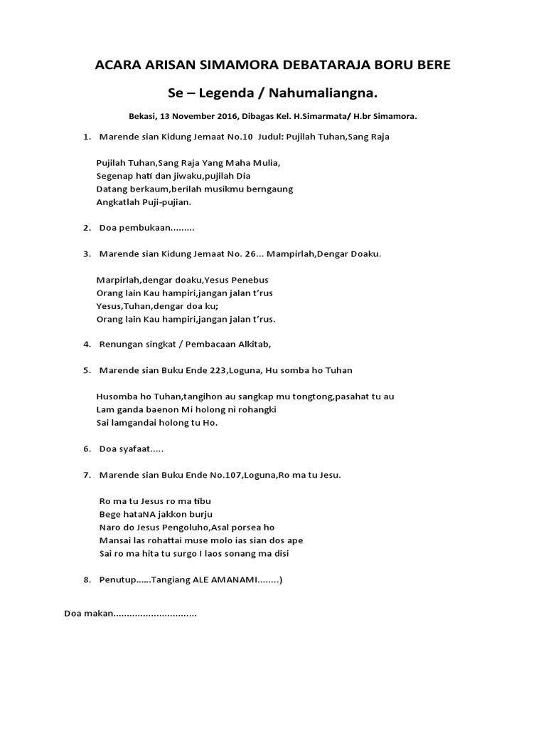 Acara Arisan Simamora Debataraja Boru Bere | PDF | Agama & Spiritualitas