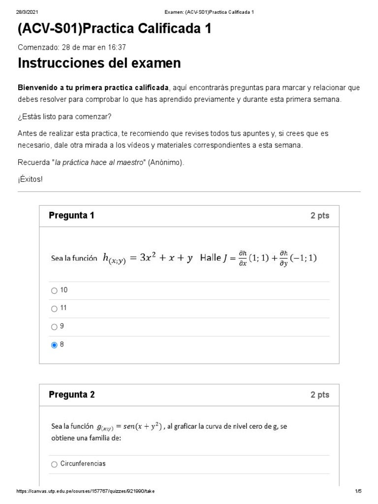 Examen - (ACV-S01) Practica Calificada 1 | PDF | Elipse | Geometría algebraica