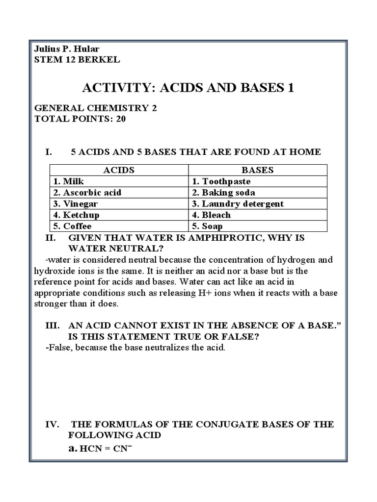 Activity: Acids and Bases 1 | PDF