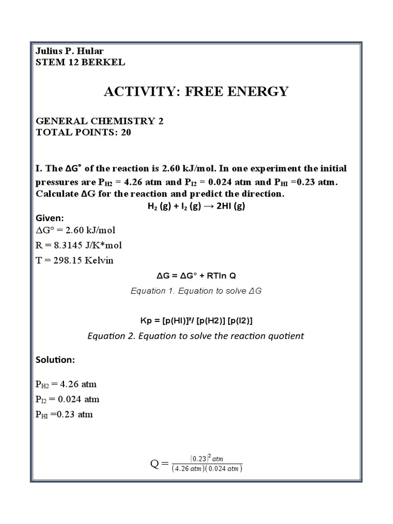 Activity: Free Energy: Julius P. Hular Stem 12 Berkel | PDF | Adenosine Triphosphate | Cell ...