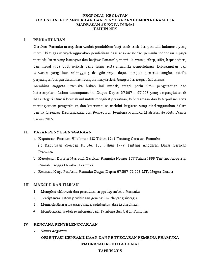 Dokumen - Tips Proposal Oreintasi Mabigus Dan Penyegaran Pembina Pramuka Kwartir Ranting Gerakan ...