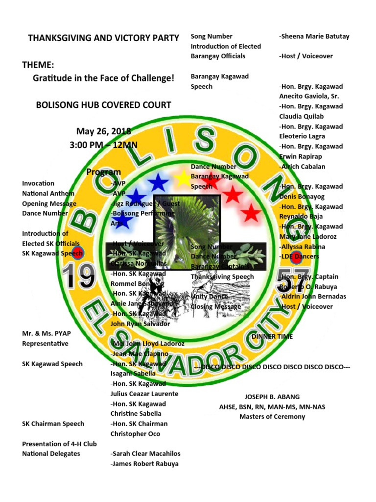 Thanksgiving and Victory Party Program | PDF