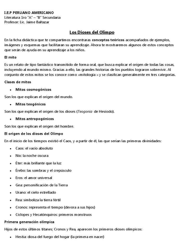 Los Dioses Del Olimpo | PDF | Hera | Zeus