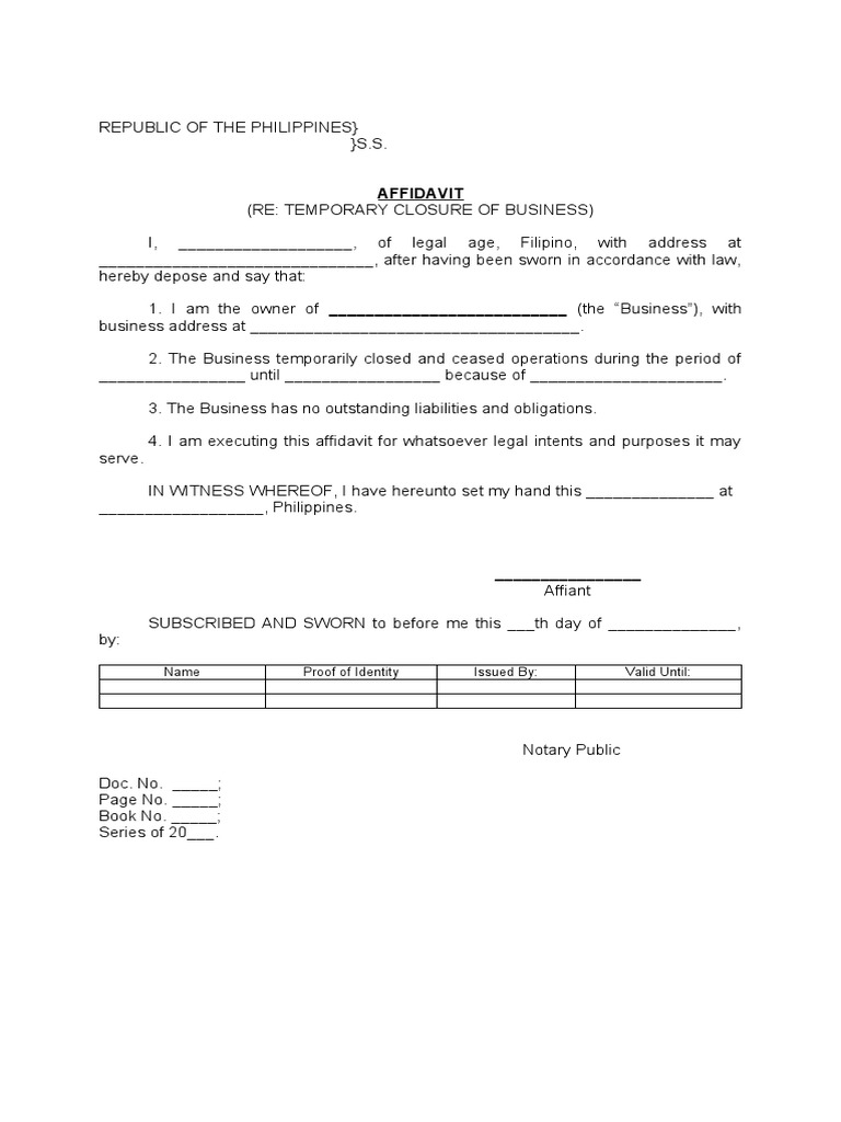 Affidavit for Temporary Business Closure | PDF | Law