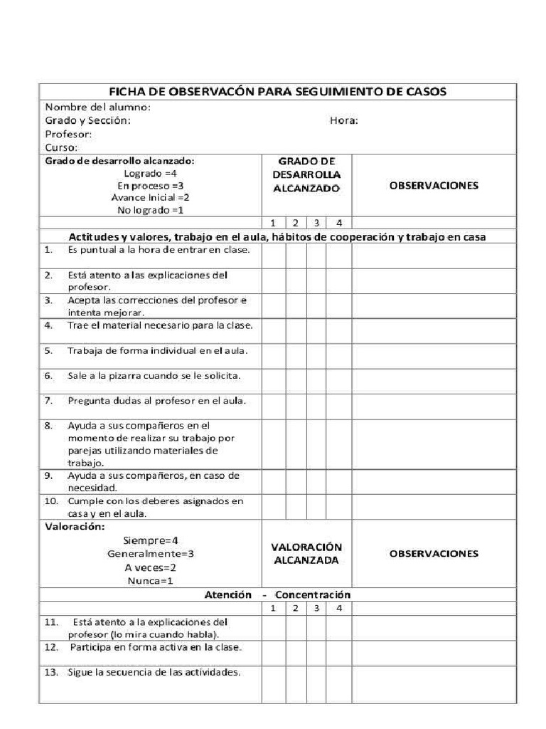 Modelos de Fichas de Observacion | PDF