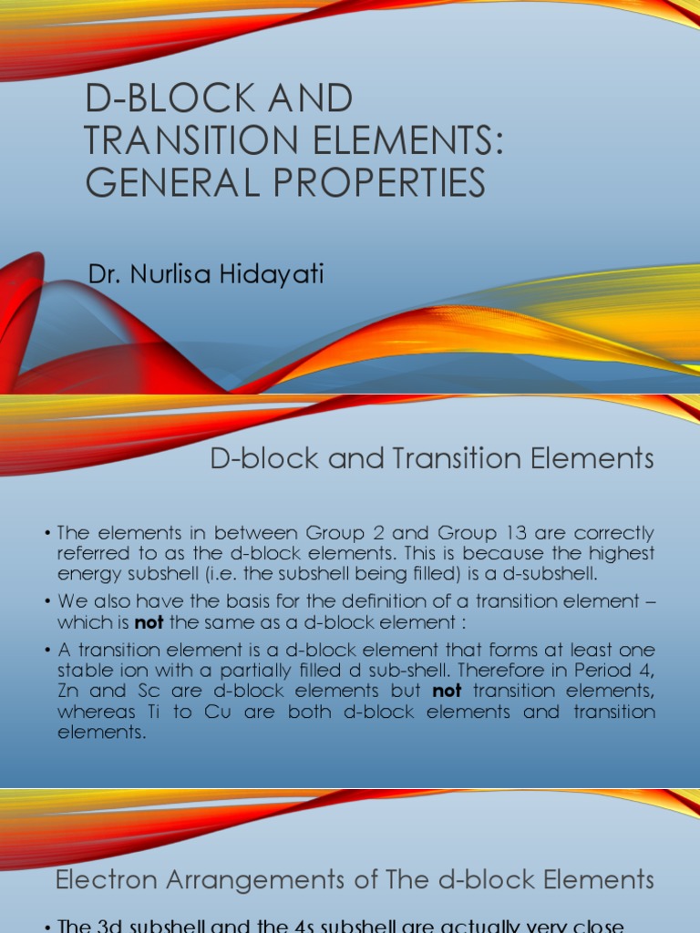 The D - Block Elements | PDF | Transition Metals | Coordination Complex