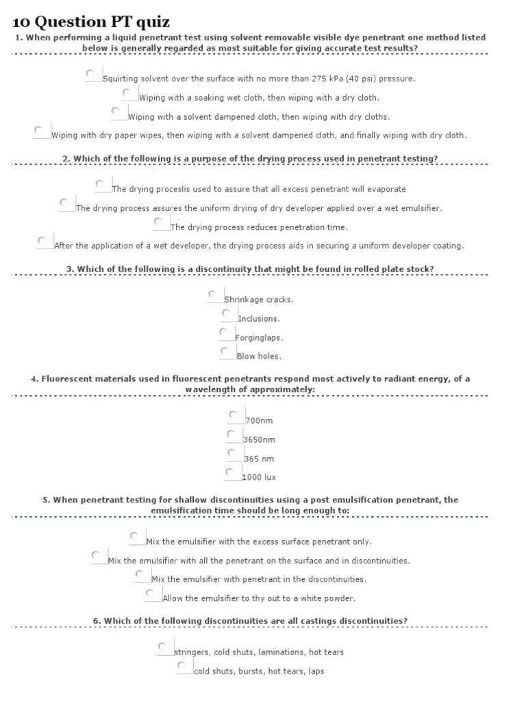 10 Question PT Quiz | Download Free PDF | Materials | Chemistry