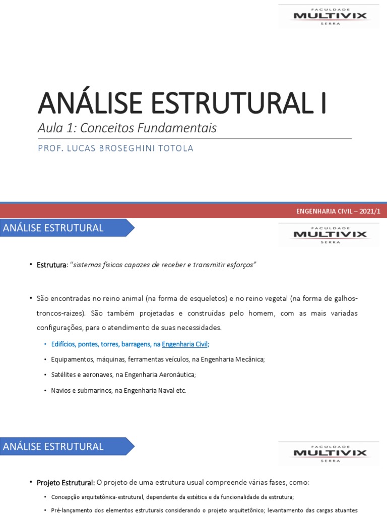 Analise Estrutural - Aula 01 | PDF | Análise estrutural | Engenharia Estrutural