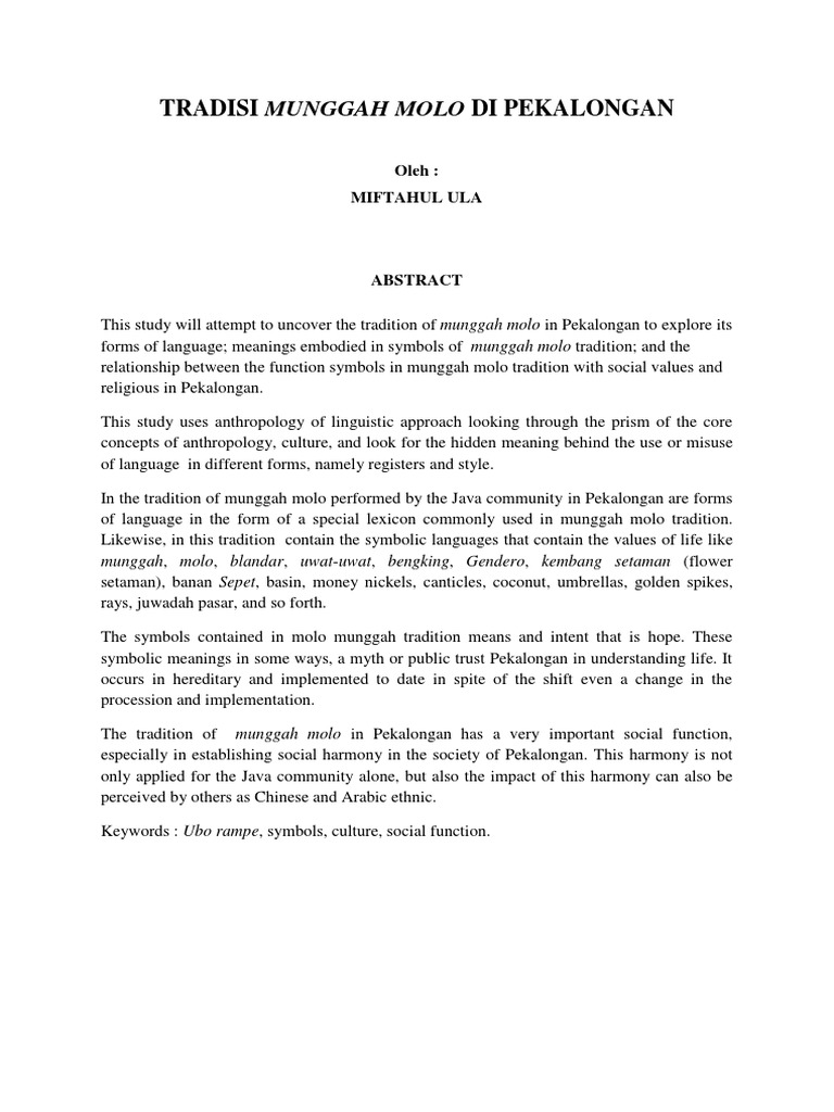 Tradisi Munggah Molo Di Pekalongan: Oleh: Miftahul Ula | PDF | Traditions | Indonesia
