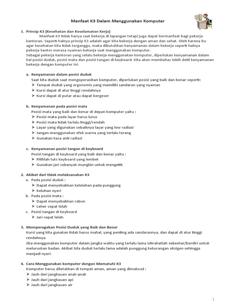 3.1 Manfaat K3 Dalam Menggunakan Komputer | PDF | Karier & Perkembangan