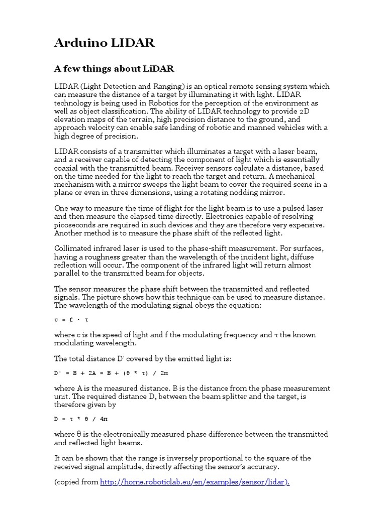 Arduino LIDAR - Arduino Project Hub | PDF | Lidar | Light