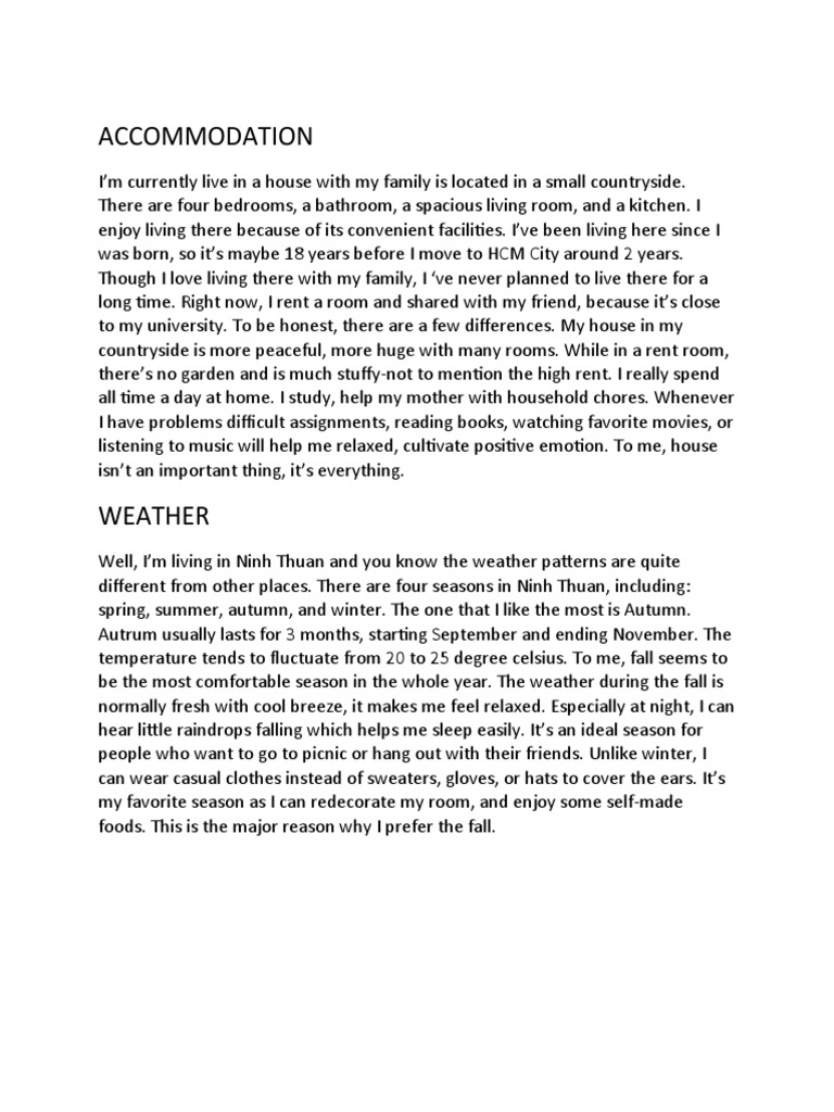 Accommodation, Weather - SCRIPT. | PDF