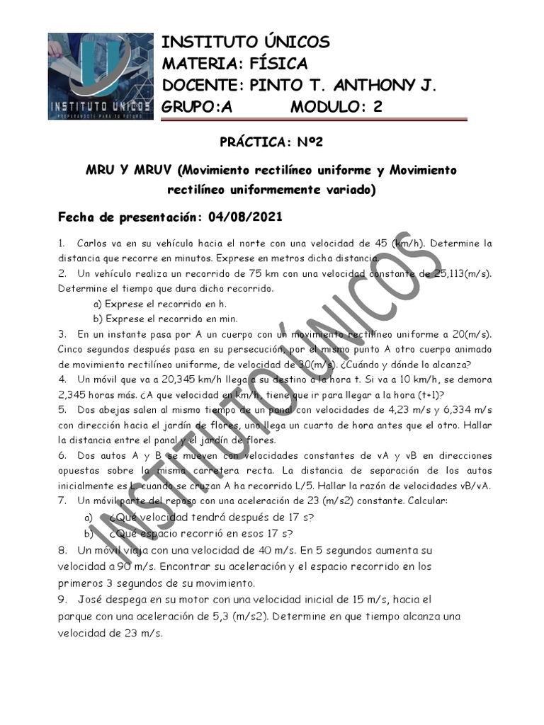 Practica 2 MRUy MRUV | PDF